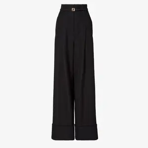 Fendi High-waisted Grain De Poudre Wool Trousers - Black