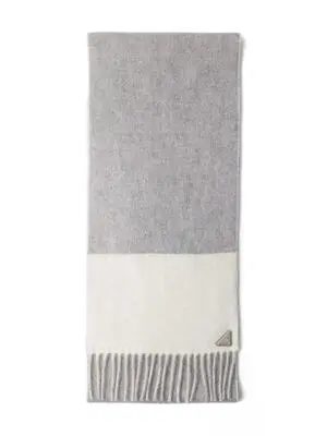 Prada Logo-triangle Fringed Cashmere Scarf - Grey