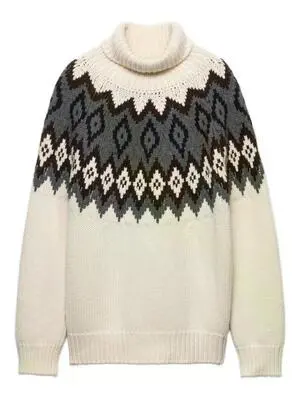 Prada Intarsia Turtleneck Ribbed Sweater - Neutrals