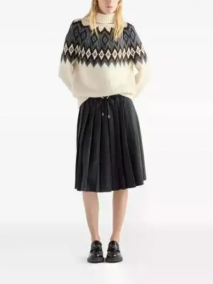 Prada Intarsia Turtleneck Ribbed Sweater - Neutrals