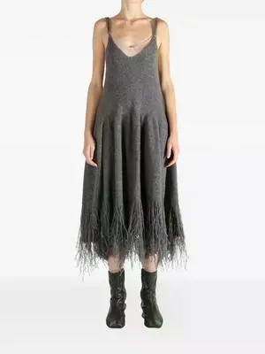 YANGKEHAN Fringed Wool Dress