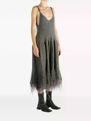 YANGKEHAN Fringed Wool Dress