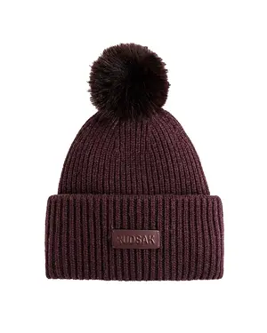Rudsak Dara Wool Cashmere Blend Knit Beanie Hat With Pom Pom - Bordeaux