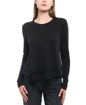 Wilt Clothing Long Sleeve Layered Mock Neck Tee - Black