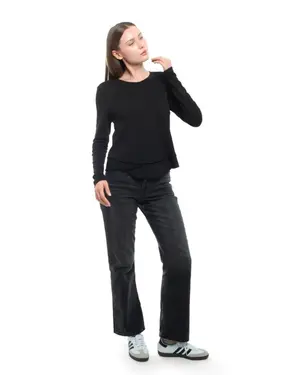 Wilt Clothing Long Sleeve Layered Mock Neck Tee - Black