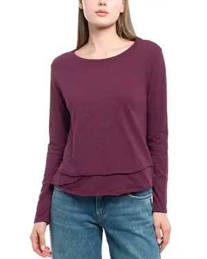 Wilt Long Sleeve Layered Mock Neck Tee - Dark Fig