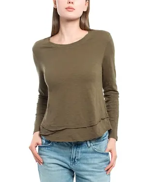 Wilt Long Sleeve Layered Mock Neck Tee - Dark Olive