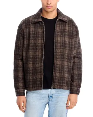 FRAME Tweed Wool Trucker Jacket - Brown Plaid