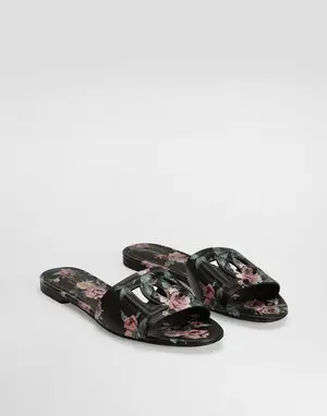 Dolce & Gabbana Calfskin Flat Slippers With Rose Print