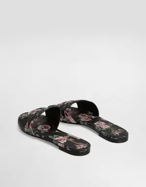 Dolce & Gabbana Calfskin Flat Slippers With Rose Print
