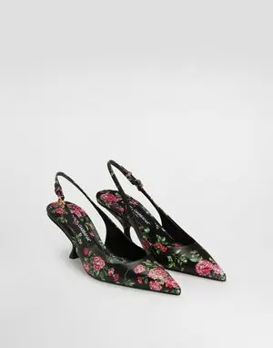 Dolce & Gabbana Lollo Calfskin Slingback With Rose Print - Multicolor