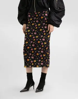 Dolce & Gabbana Rose Bouquets-print Straight Charmeuse Skirt - Multicolor