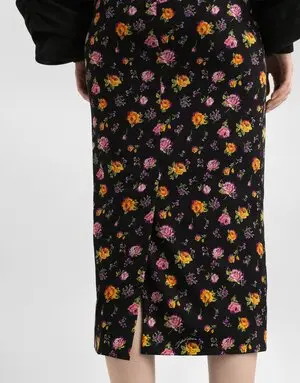 Dolce & Gabbana Rose Bouquets-print Straight Charmeuse Skirt - Multicolor