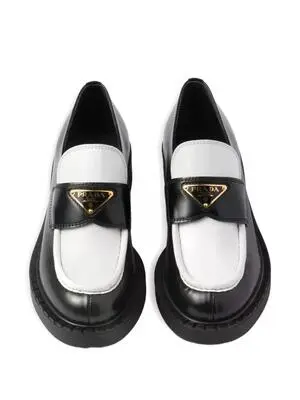 Prada Leather Logo Loafers - Black