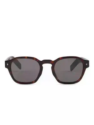 Prada Geometric Sunglasses With Metal Plaque - Brown
