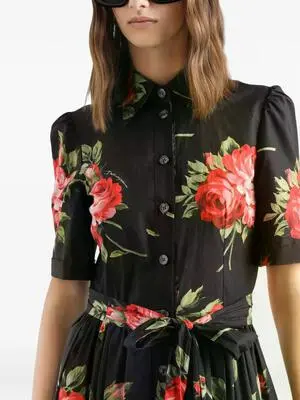 Dolce & Gabbana Floral-print Belted Midi Dress - Black