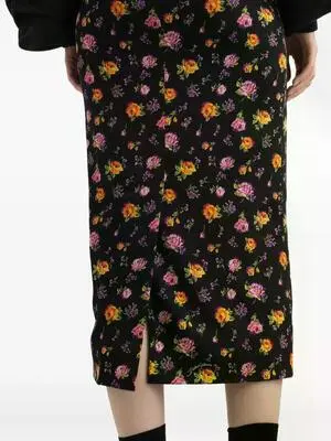 Dolce & Gabbana Floral Slit Midi Skirt - Black
