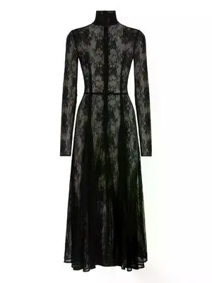 Dolce & Gabbana Chantilly Lace Mock Neck Long Sleeve Dress - Black