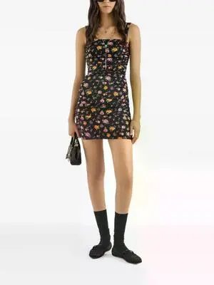 Dolce & Gabbana Floral Ruched Mini Dress - Black