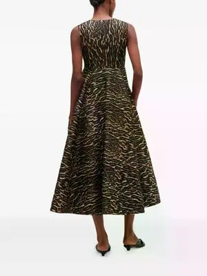GANNI Animal-print V-neck Midi Dress - Black