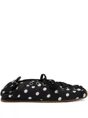 GANNI Polka-dot Lace-up Ballerinas - Black