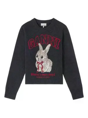 GANNI Graphic Wool Blend Sweater - Grey