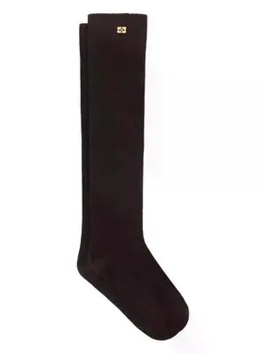 GANNI Logo-detail Ribbed Stockings - Brown