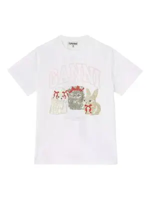GANNI Animals-print T-shirt - White