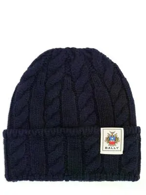 Bally Cable-knit Beanie Hat With Logo Patch - Blue