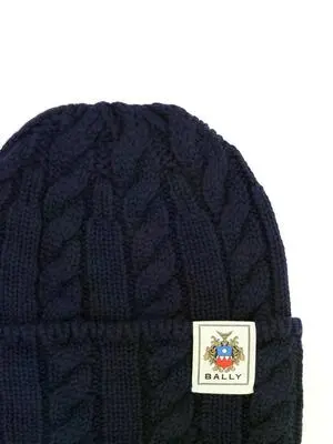 Bally Cable-knit Beanie Hat With Logo Patch - Blue