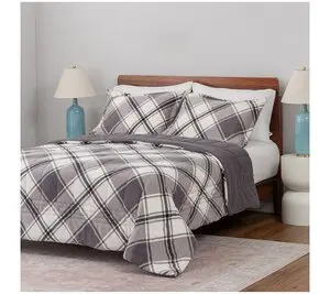 BERKSHIRE BLANKET Berkshire Polarfleece Diamond Plaid Comforter & Sham Set- Full - One-color