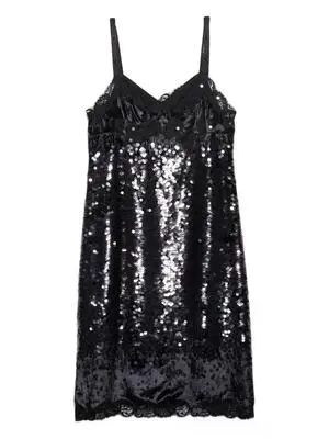 Prada Embroidered Velvet Dress With Sequins And Lace Trim - Black