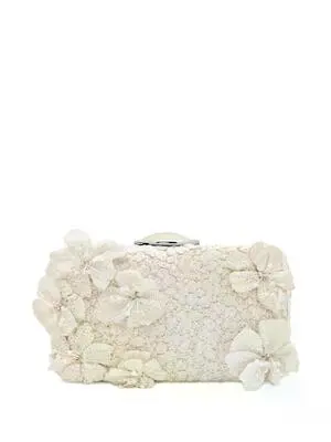 Oscar De La Renta Cherry Blossom-embroidered Clutch Bag - White