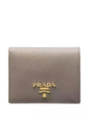 Prada Small Metal-lettering Leather Wallet - Grey