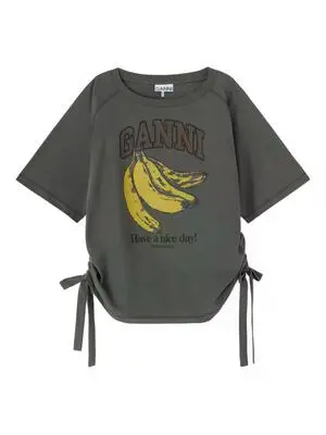 GANNI Drawstring Graphic T-shirt - Grey