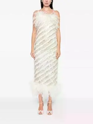 TALLER MARMO Feather-trim Midi Dress