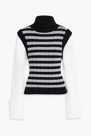 Derek Lam 10 Crosby Paola Poplin-paneled Striped Turtleneck Sweater