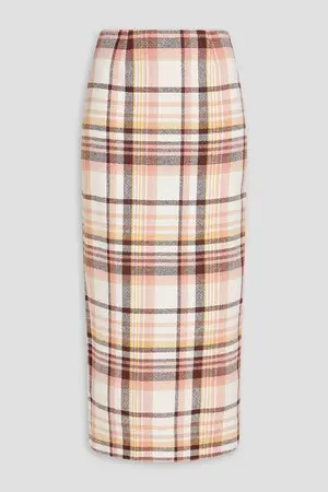 Zimmermann Checked Linen And Cotton-Blend Midi Pencil Skirt - Ivory