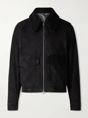 J. MUESER Shearling-trimmed Suede Bomber Jacket