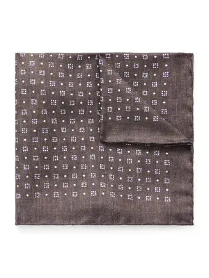 Brunello Cucinelli Printed Silk Pocket Square - Brown