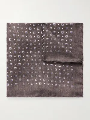 Brunello Cucinelli Printed Silk Pocket Square - Brown