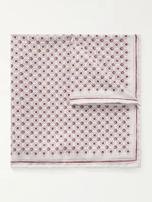 Brunello Cucinelli Printed Silk Pocket Square - Red