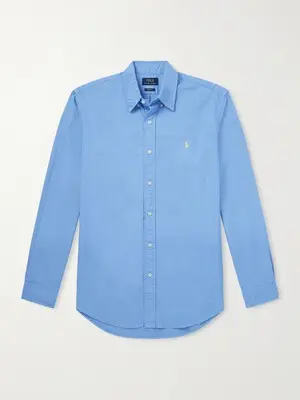 Polo Ralph Lauren Button-down Collar Logo-embroidered Cotton Shirt - Blue
