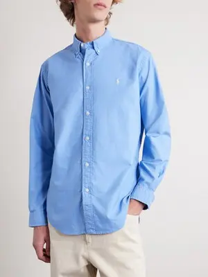 Polo Ralph Lauren Button-down Collar Logo-embroidered Cotton Shirt - Blue
