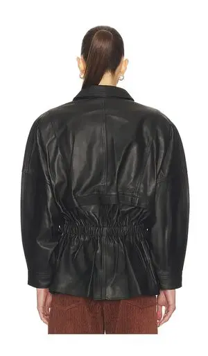 AEXAE Leather Cinched Mid Jacket - Black