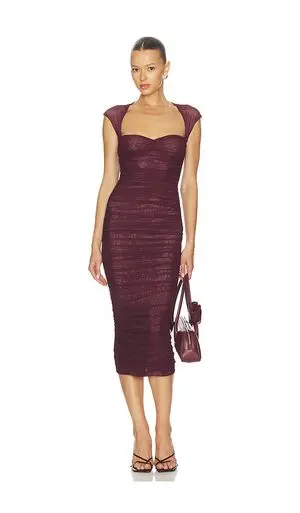 SEROYA Kylie Midi Dress In Burgundy - Merlot