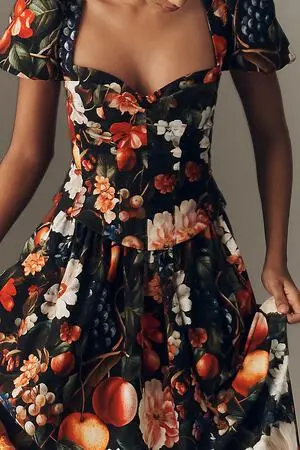 Bhldn Puff-sleeve Corset A-line Dress - Black Pattern