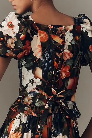 Bhldn Puff-sleeve Corset A-line Dress - Black Pattern