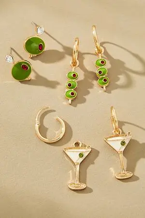 Anthropologie Festive Icon Earring Set - Olive Martini