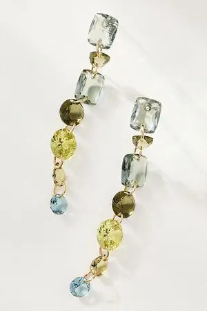 Anthropologie Crystal Stone Drop Earrings - Green